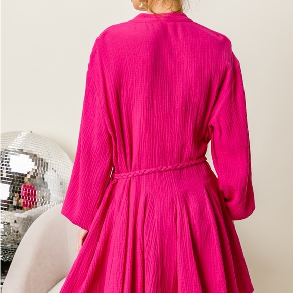 BiBi | Dresses | Bibi Button Up Texture Mini Dress With Braid Waist ...